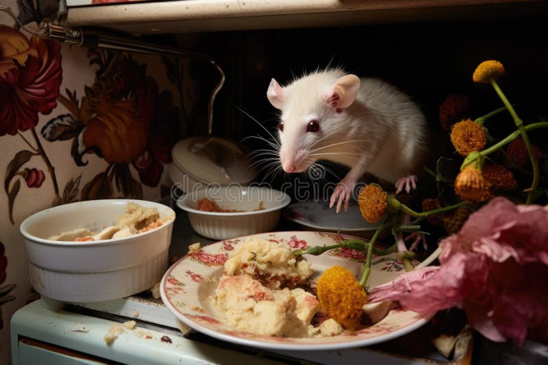 Mouse Nibbling at Leftovers on a Plate in the Fridge Stock Illustration ...