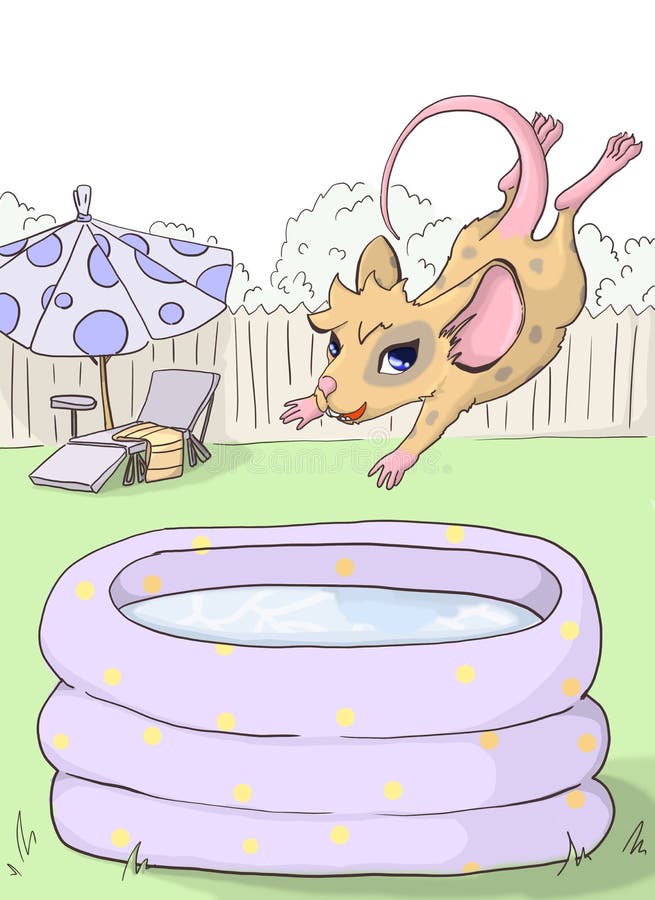Mouse Party. Mouse Jumps into an Inflatable Pool Stock Illustration ...