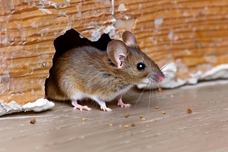 Mouse Pausing at the Edge of a Hole in a Plastered Apartment Wall Stock ...