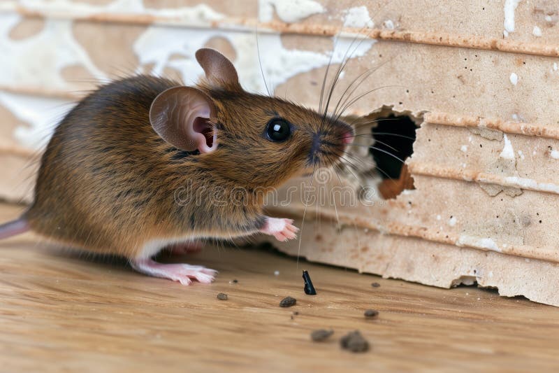 Mouse Pausing at the Edge of a Hole in a Plastered Apartment Wall Stock ...