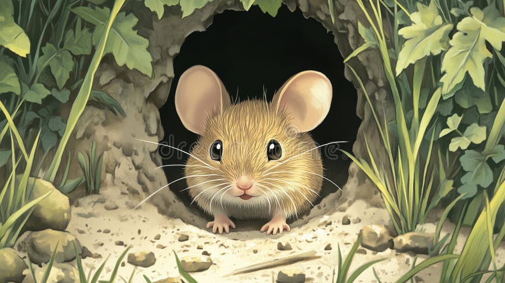 Mouse Peeking from Burrow, Surrounded by Grass and Foliage Stock Image ...
