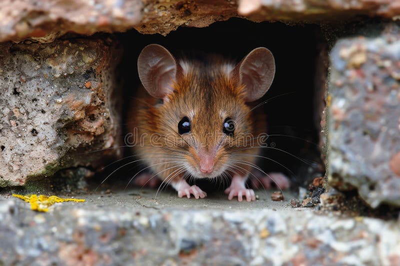 Mouse Peeking from Hole in Brick Wall Stock Photo - Image of habitat ...