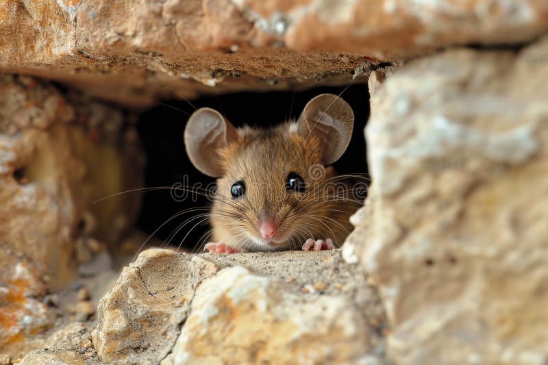 Mouse Peeking from Hole in Brick Wall Stock Image - Image of whiskers ...