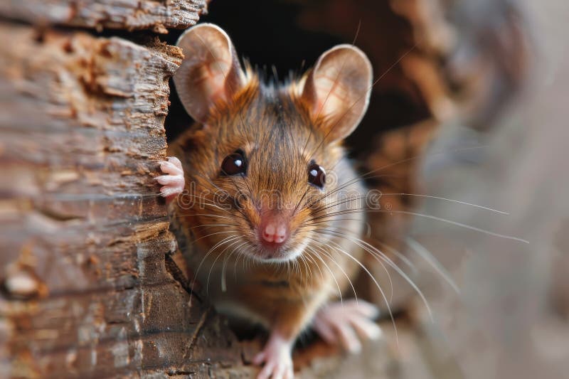 Mouse Peeking from Hole in Old Wooden Wall Stock Image - Image of ...