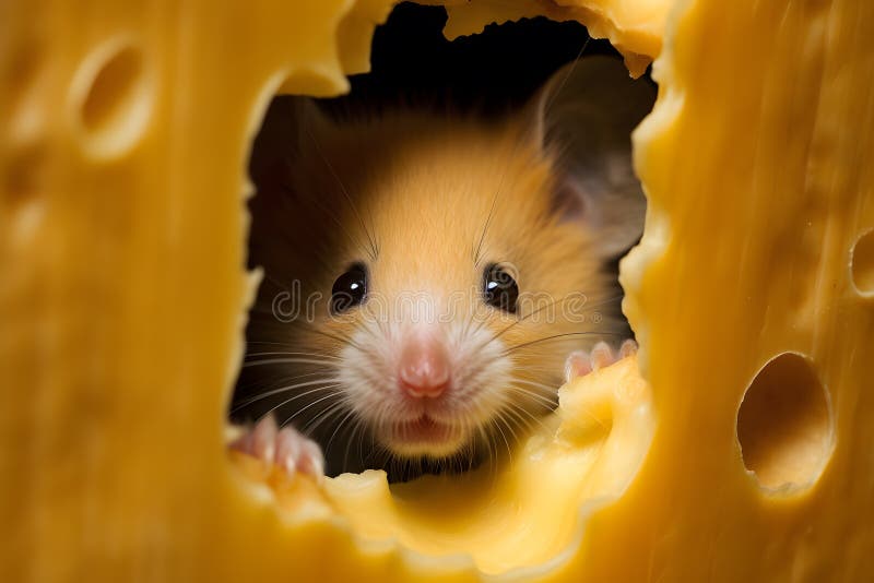 Mouse Peeking through Large Hole in Cheese Stock Illustration ...