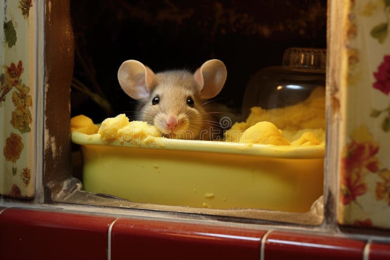 Mouse Peeking from an Open Butter Dish in Fridge Stock Photo - Image of ...