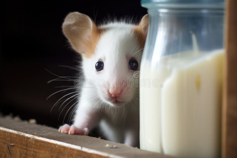 Mouse Peeking Out from Behind a Milk Bottle in the Fridge Stock Photo ...