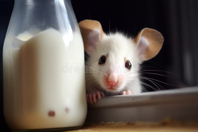 Mouse Peeking Out from Behind a Milk Bottle in the Fridge Stock ...