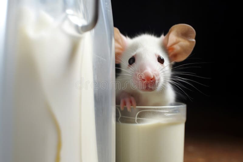 Mouse Peeking Out from Behind a Milk Bottle in the Refrigerator Stock ...