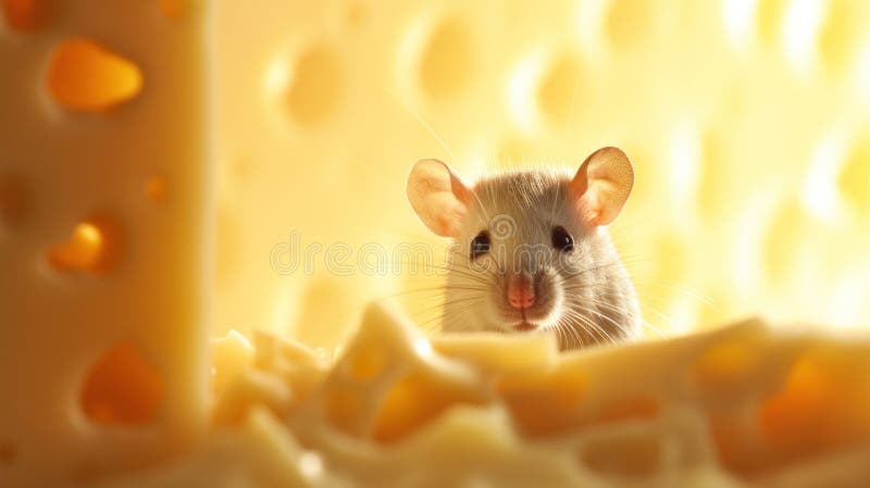 A Mouse is Peeking Out from Behind a Piece of Cheese, AI Stock ...