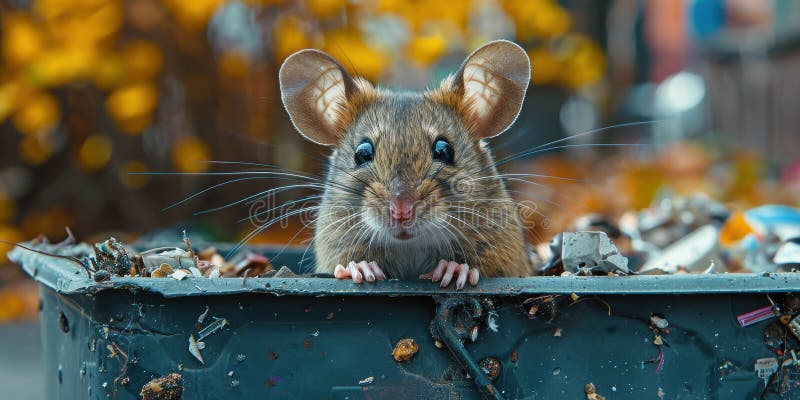 A Mouse Peeking Out from a Bin with a Curious Expression, Surrounded by ...