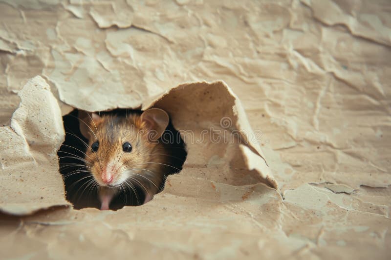 Mouse Peeking Out from Hole in Old Paper Wall Stock Image - Image of ...