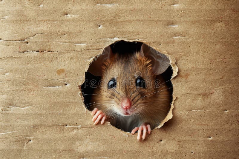 Mouse Peeking Out from Hole in Old Paper Wall Stock Photo - Image of ...