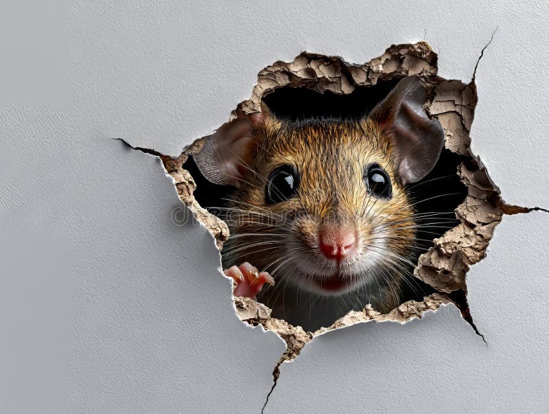 A Mouse Peeking Out of a Hole in a Wall Stock Image - Image of eyes ...