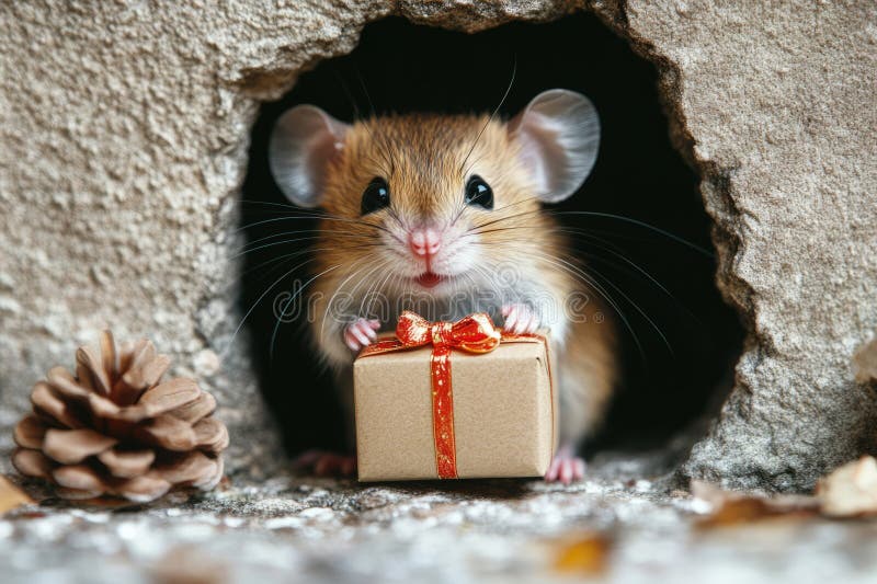 Mouse Peeking Out Its Burrow Holding Gift Stock Photos - Free & Royalty ...