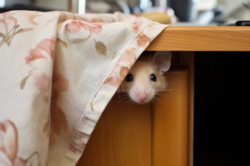 Mouse Peeping Out from Under a Kitchen Table Napkin Stock Image - Image ...