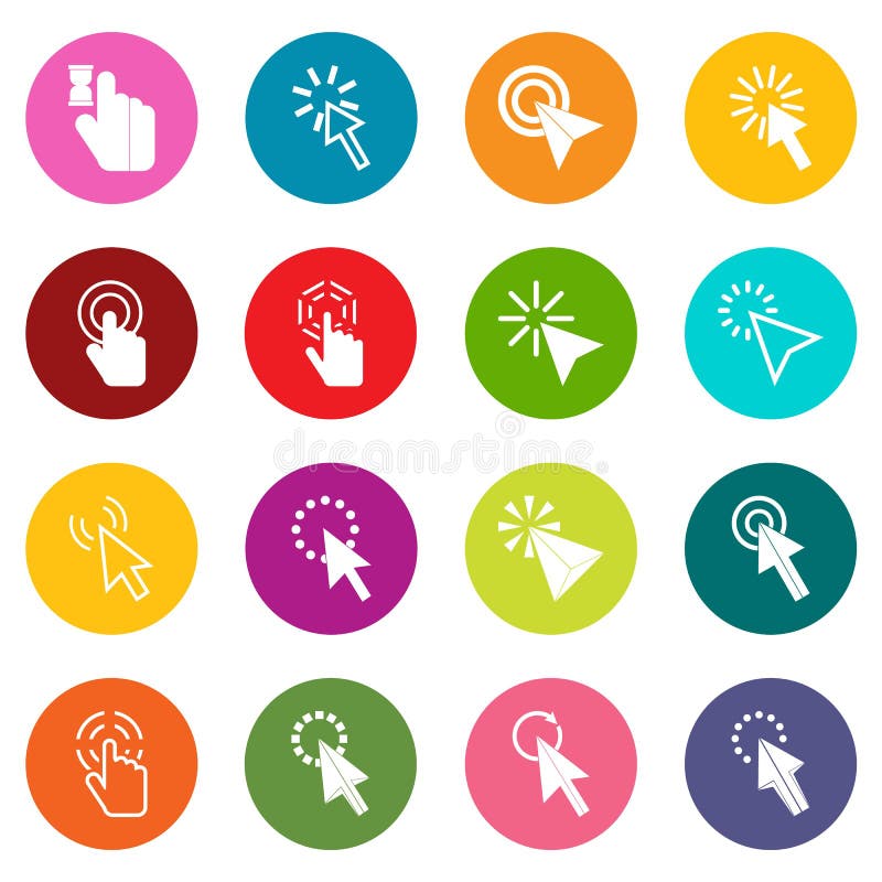 Mouse Pointer Icons Many Colors Set Stock Vector - Illustration of ...