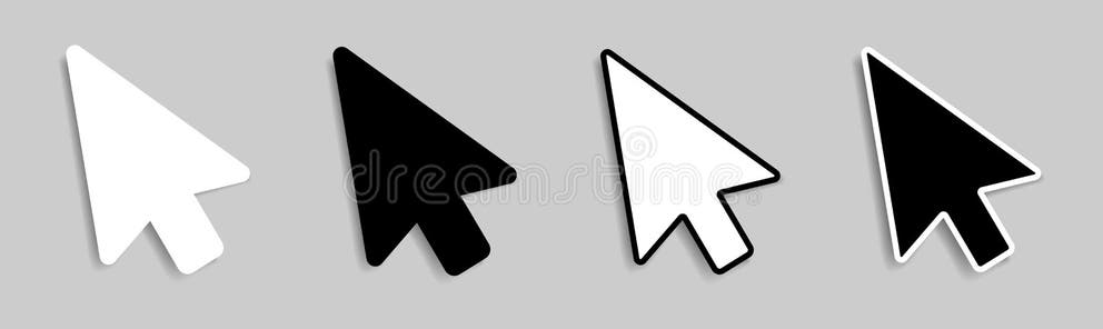 Mouse Pointer Icons with a Shadow on a Gray Background. a Set of Four ...