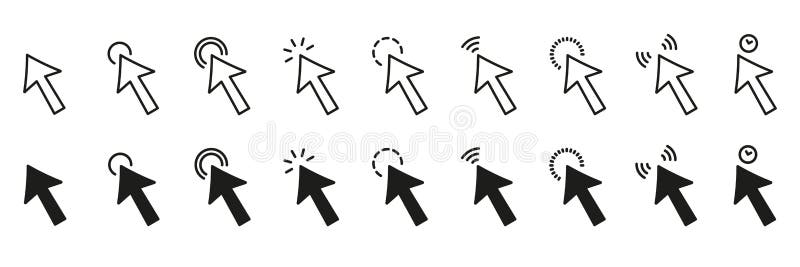 Computer Cursor, Pointer Icon Set. Hand with Finger Digital Mouse Click ...