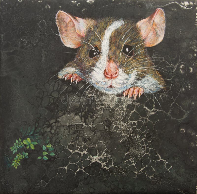 A Mouse Poked His Head from the Ground. Acrylic Painting Stock Image ...