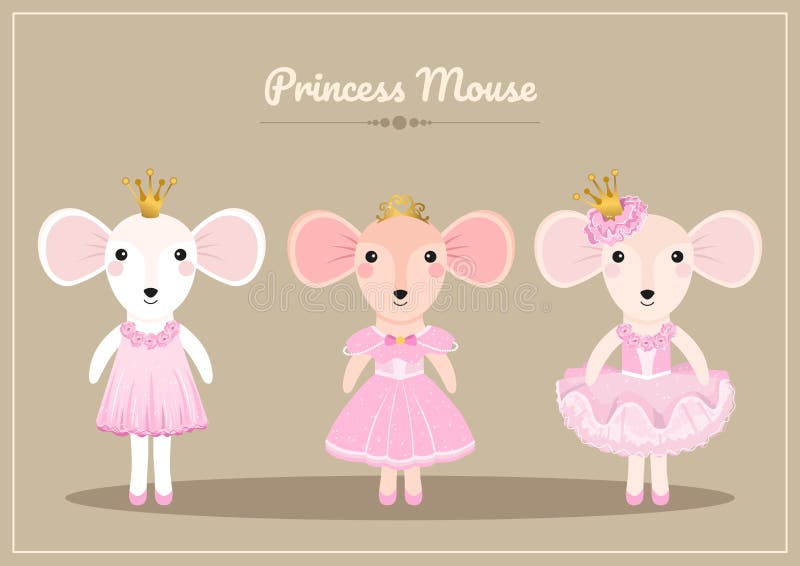 Cute Cartoon Baby Mouse Princess Collection Stock Vector - Illustration ...