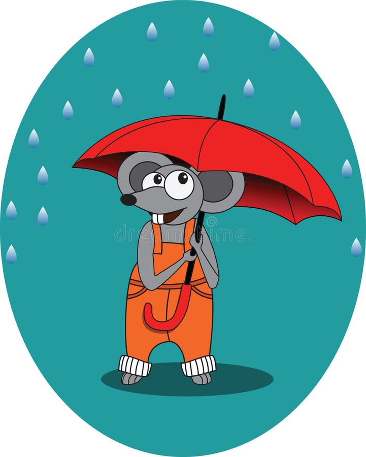 Mouse in Rain Autumn with Umbrella - Illustration, Eps Stock ...