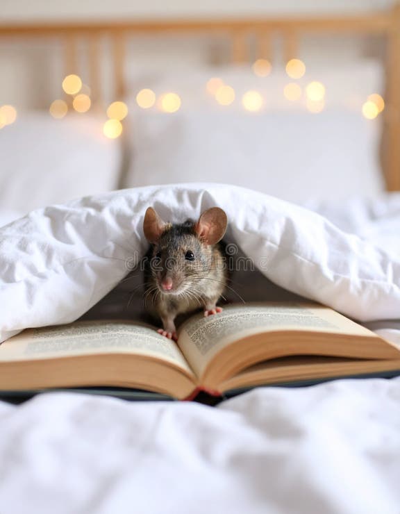 Mouse reading book in bed stock illustration. Illustration of mouses ...