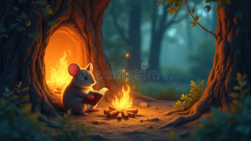 Mouse Reading in Forest stock illustration. Illustration of children ...