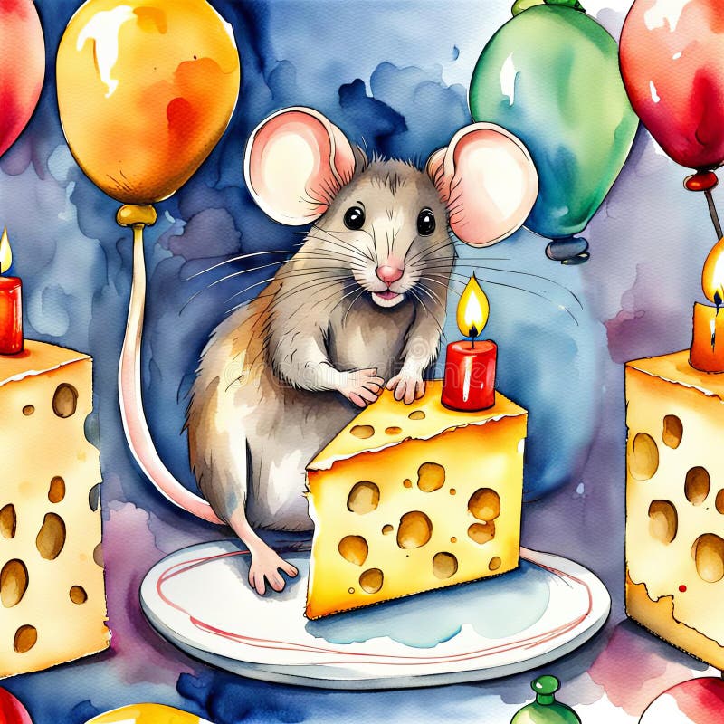 Mouse with Red Birthday Candle in Cheese Stock Illustration ...
