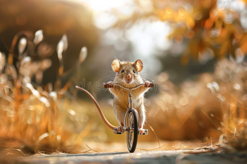 Mouse is Riding a Bicycle with a Wheel on Its Back Stock Image - Image ...