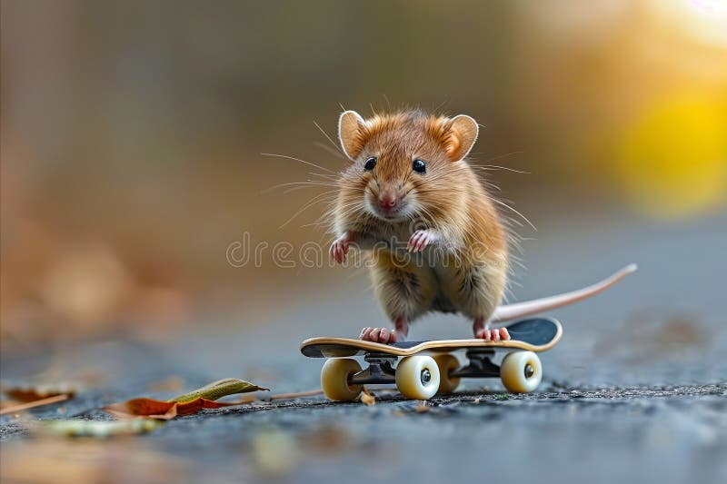 A Mouse Riding a Skateboard on the Ground Stock Image - Image of ...