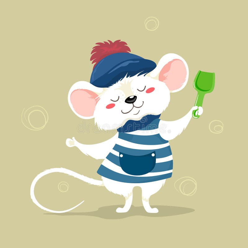 Cute Little Sailor in a Striped Vest and Hat. Vector Character in ...
