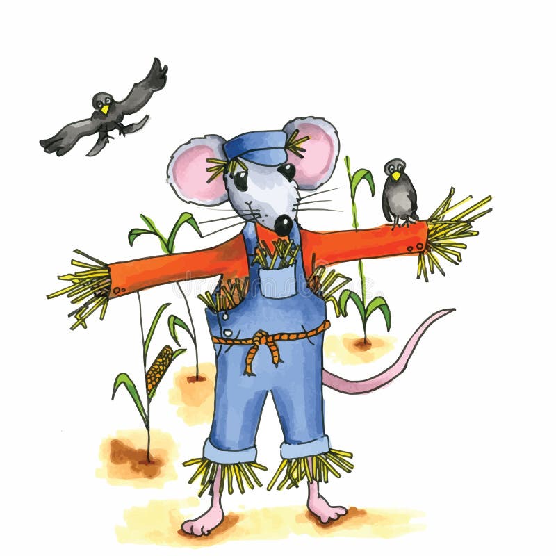 Mouse scarecrow stock vector. Illustration of vector - 55648176