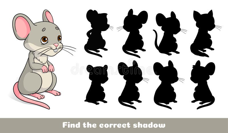Cute Gray Mouse. Find the Correct Shadow. Stock Vector - Illustration ...