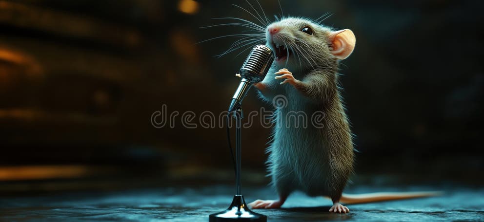 Mouse Singing into Microphone in Dramatic Lighting Setting Stock Photo ...