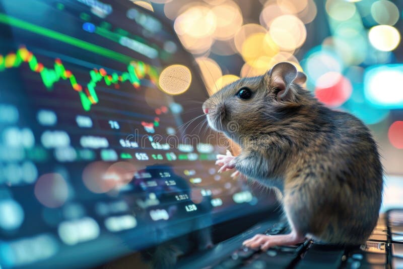 A Mouse Sits in Front of a Computer Screen Displaying a Stock Market ...
