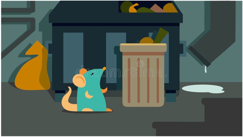 Cartoon Garbage Can With Rat Stock Vector - Illustration of retro ...