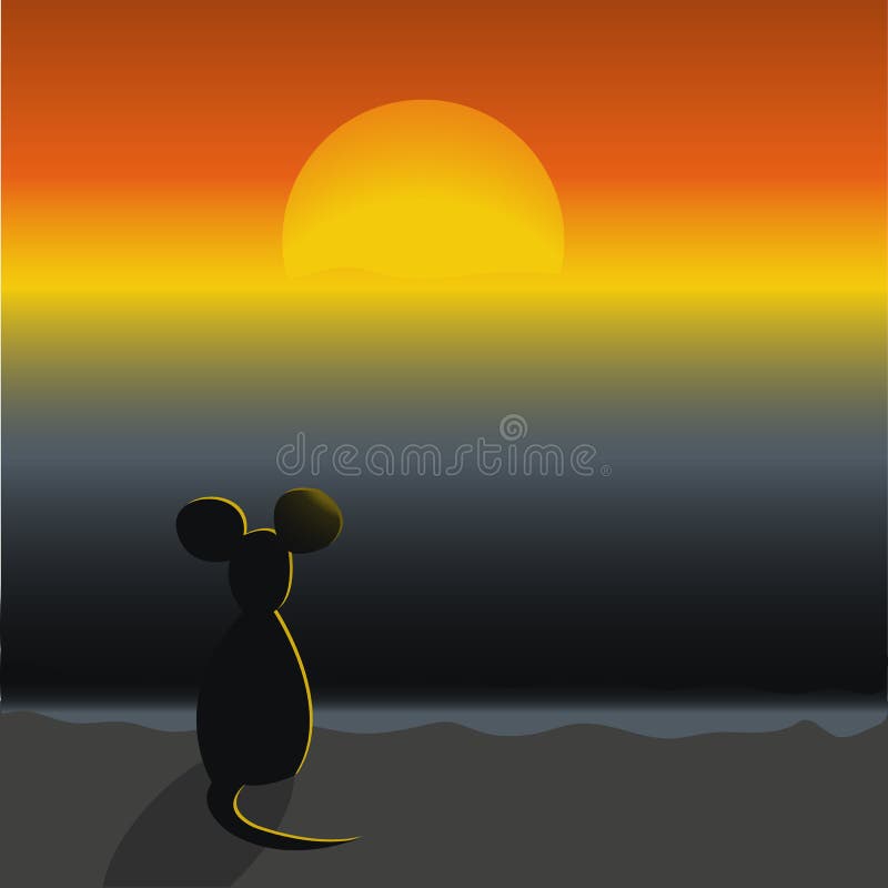 A Mouse Sitting on a Beach and Looking at the Sunset Stock Vector ...