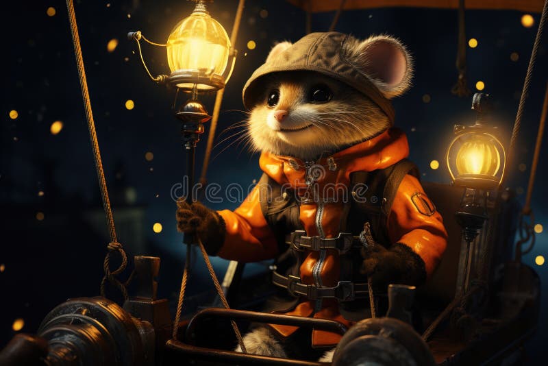 A Mouse is Sitting in a Boat with a Lantern. Generative AI Image. Stock ...