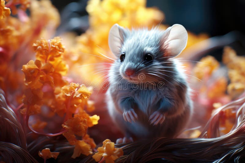 A Mouse is Sitting in the Middle of a Bunch of Flowers, AI Stock ...