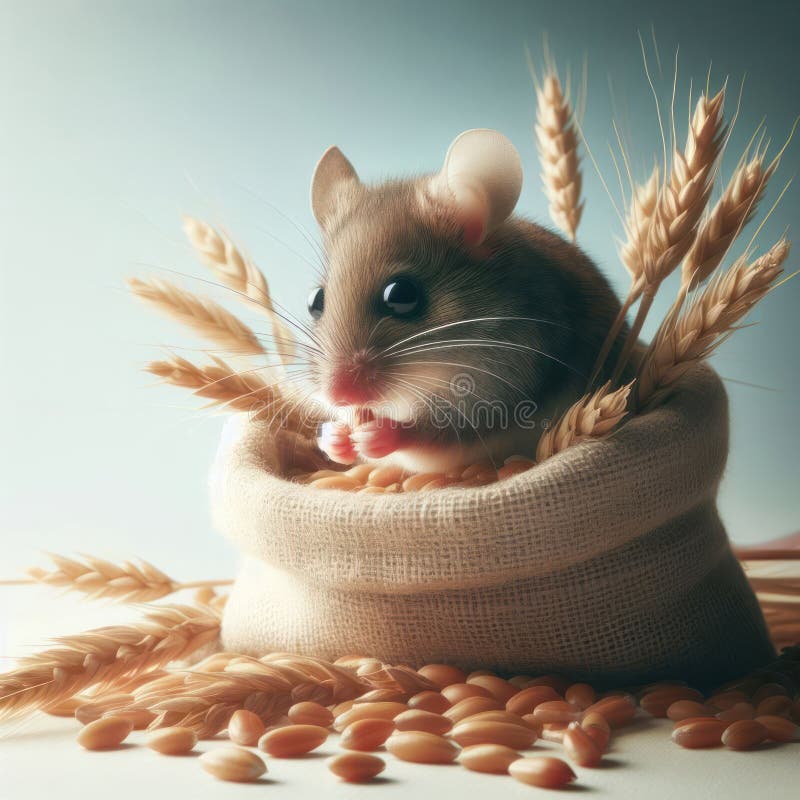 A Mouse Sitting on a Sack of Grain. Stock Image - Image of rodent ...