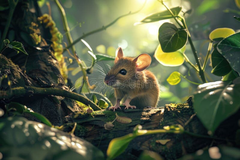 A Mouse Sitting on a Tree Branch. Suitable for Nature Themes Stock ...