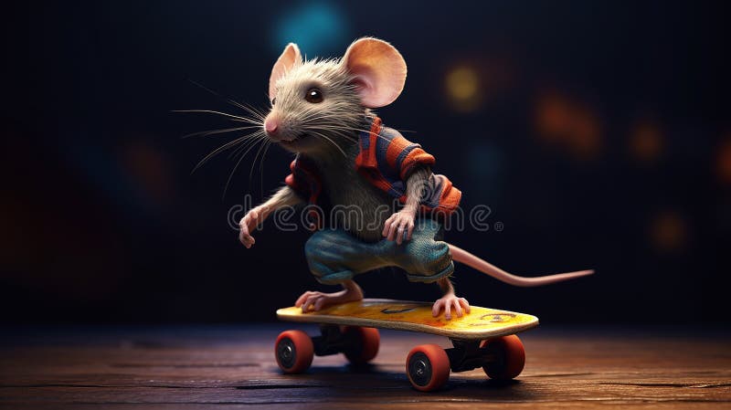 A Mouse Skateboarding and Having Fun. Stock Illustration - Illustration ...