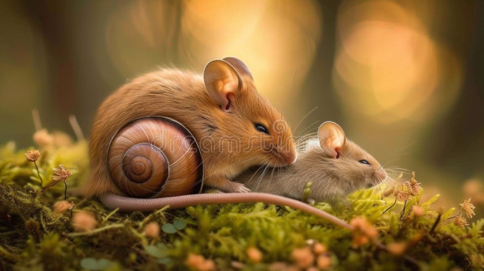A Mouse and a Snail are Sitting on the Ground, AI Stock Image - Image ...