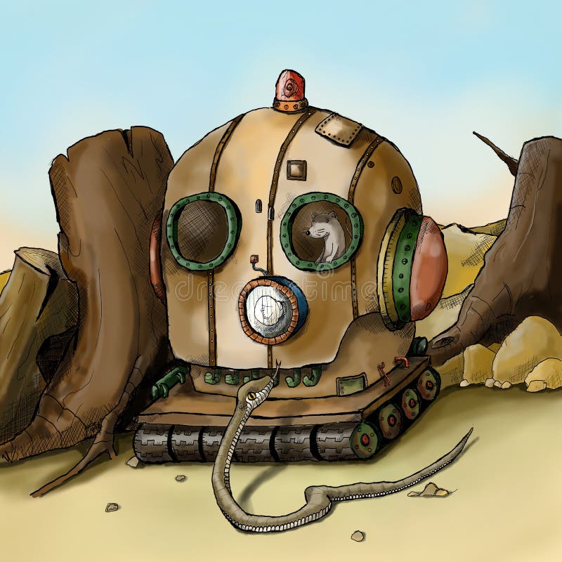 Mouse and a Snake, Fantasy Machine Stock Illustration - Illustration of ...