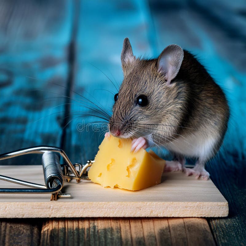 Cute Mouse Sniffing at the Cheese that is on the Mousetrap Stock ...