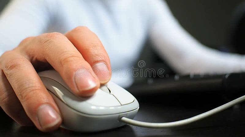 Mouse 35. Soft Focus To Hand of the Man Clicking Mouse Buttons. Right ...