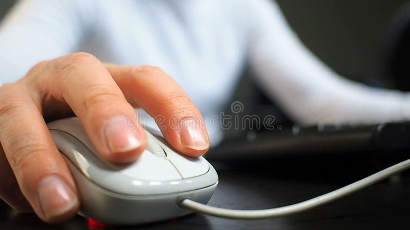 Mouse 22. Soft Focus To Hand of the Man Clicking Mouse Button. Open and ...