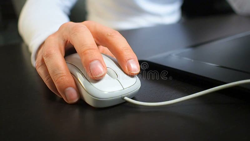Mouse 35. Soft Focus To Hand of the Man Clicking Mouse Buttons. Right ...