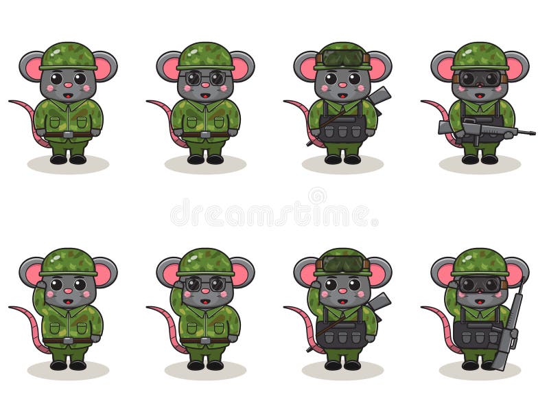 Vector Illustration of Mouse Soldier Set Stock Vector - Illustration of ...